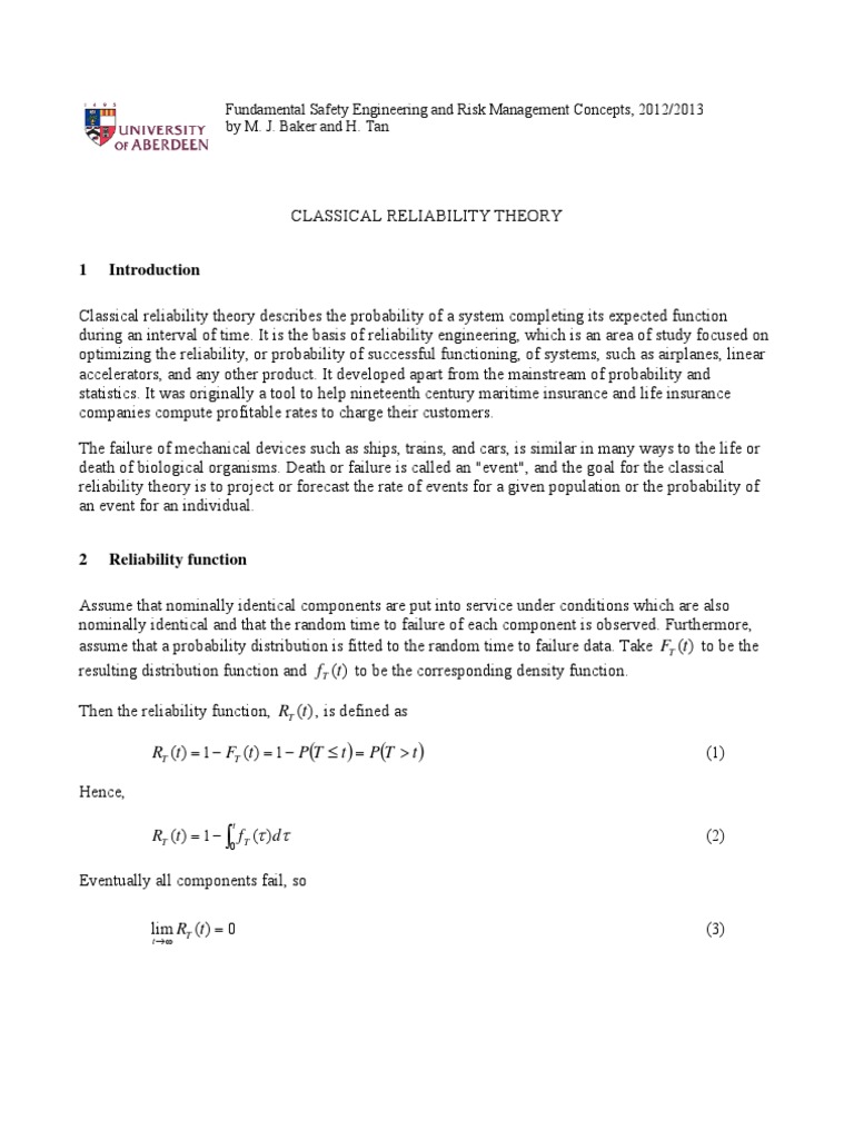 Reliability Theory and Failure Rates Explained | PDF | Reliability ...