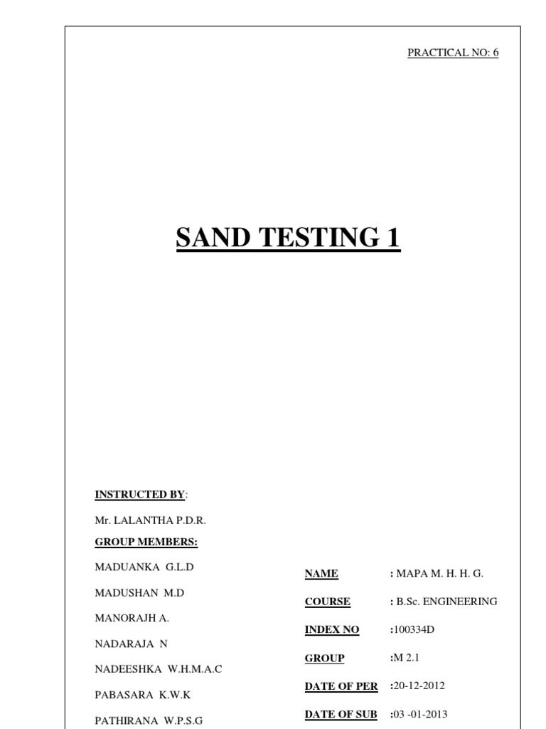 Sand Testing | PDF | Strength Of Materials | Materials Science