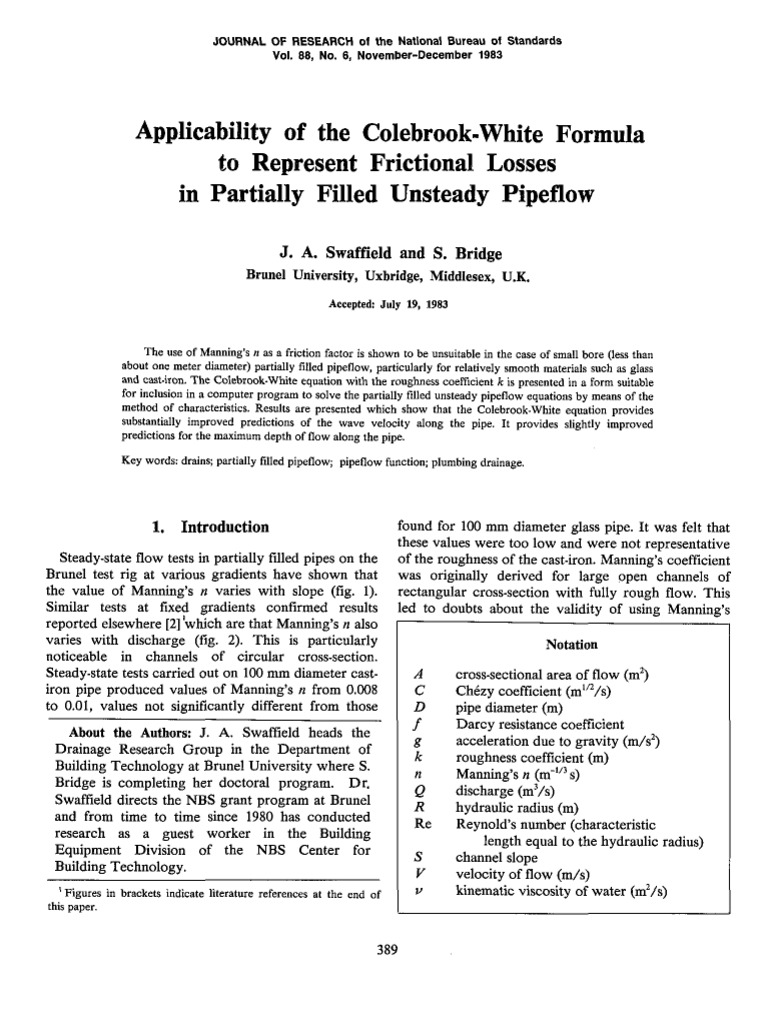 .Applicability of The Colebrook-White Formula | PDF