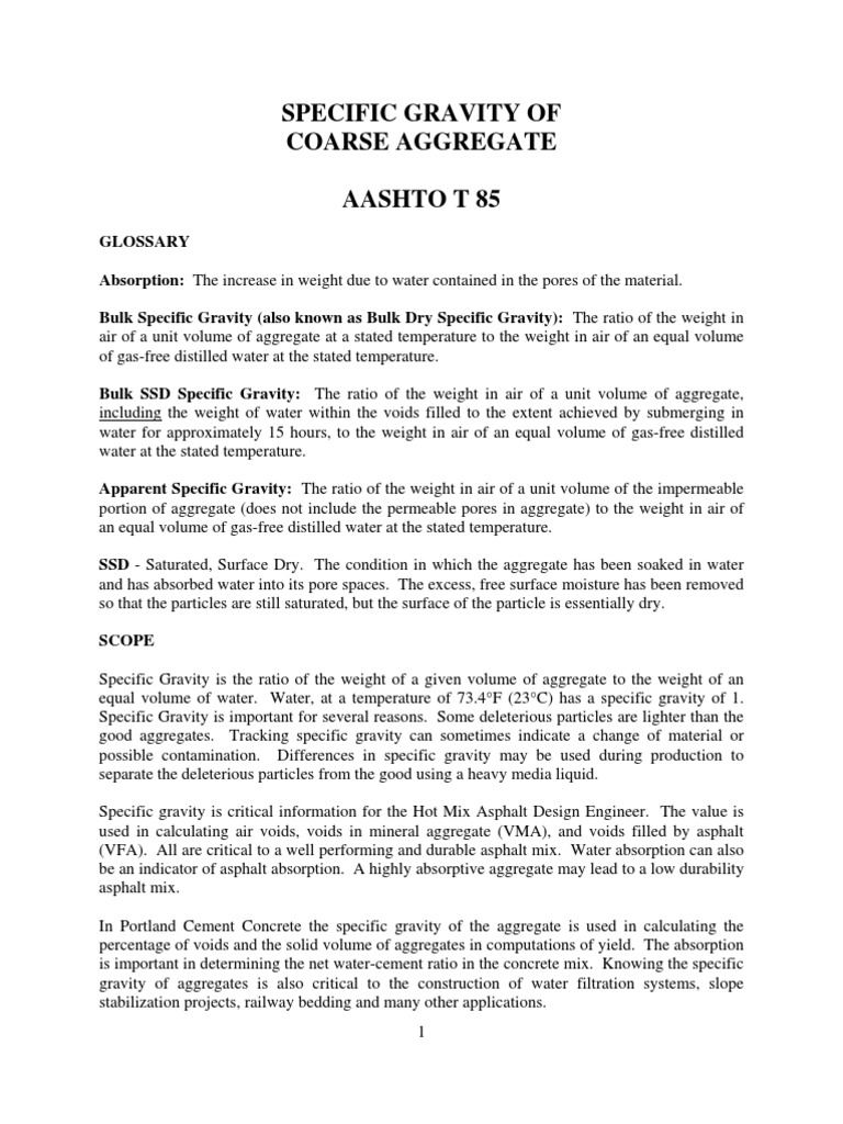 Determining the Specific Gravities of Coarse Aggregates: Bulk, Bulk SSD ...