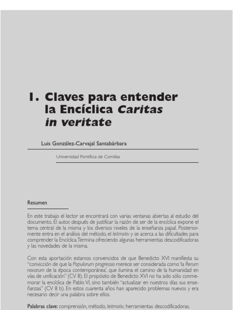 02 - CLAVES PARA ENTENDER LA ENCÍCLICA CARITAS IN VERITATE.pdf | Doctrina social católica | Verdad