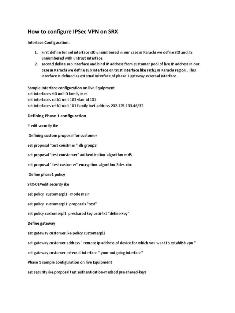 How To Configure Ipsec Vpn On Srx Pdf Virtual Private Network Ip