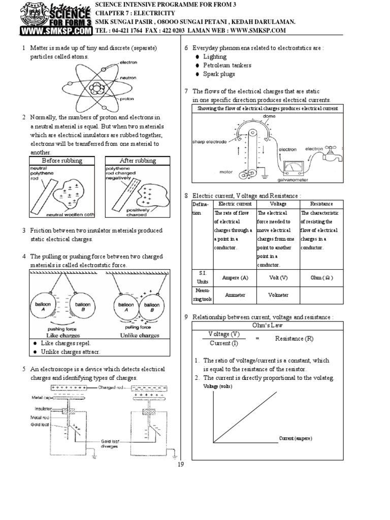 F3 Chapter 7 - Electricity (Nota) | PDF | Electric Current | Electric ...