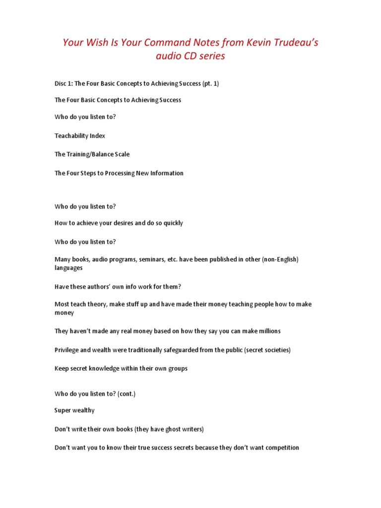 Your Wish is Your Command Notes From Kevin Trudeau | Law Of Attraction ...