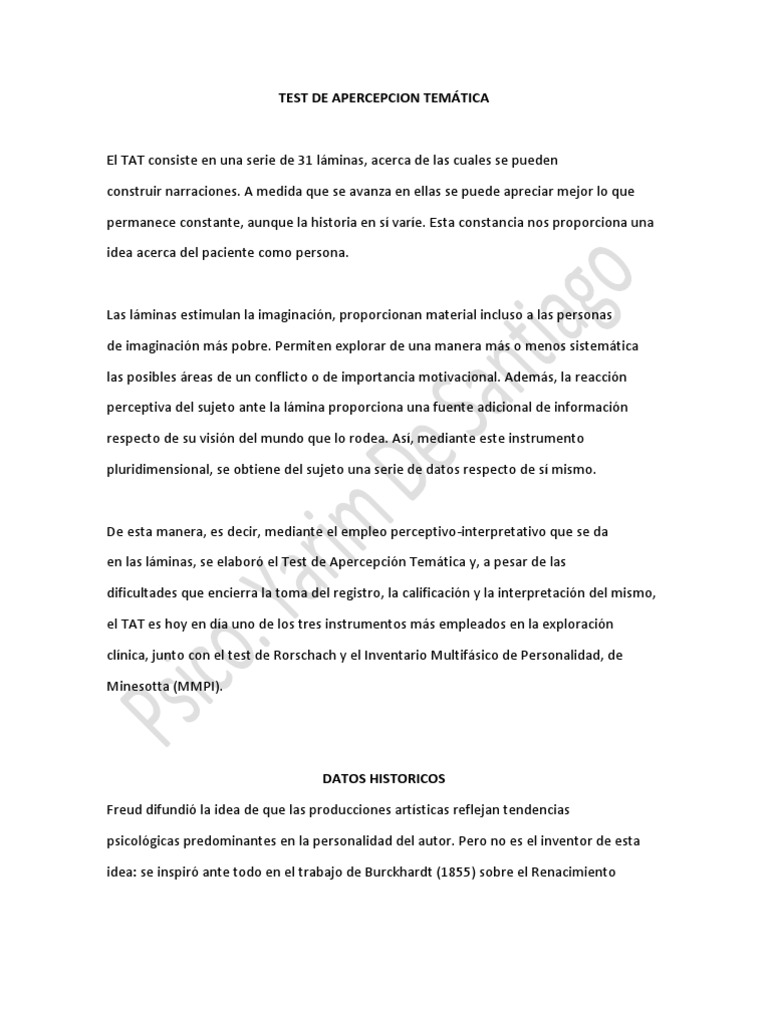 Manual Test TAT (Psico-Yarim de Santiago) | PDF | Sicología | Intuición