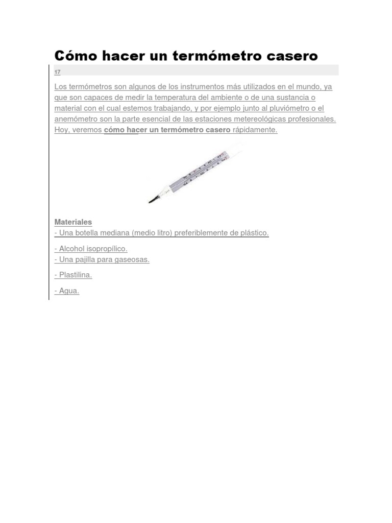 Cómo Hacer Un Termómetro Casero | PDF | Botella | Termómetro