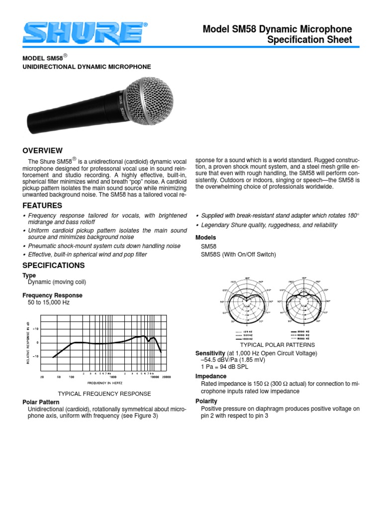 Shure SM58 - Datasheet | PDF | Microphone | Acoustics