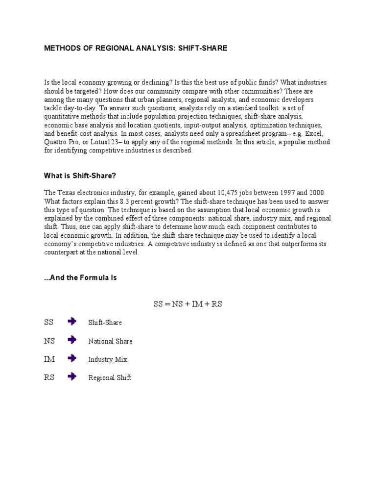 Methods of Regional Analysis (Shift-Share) | PDF | Employment ...