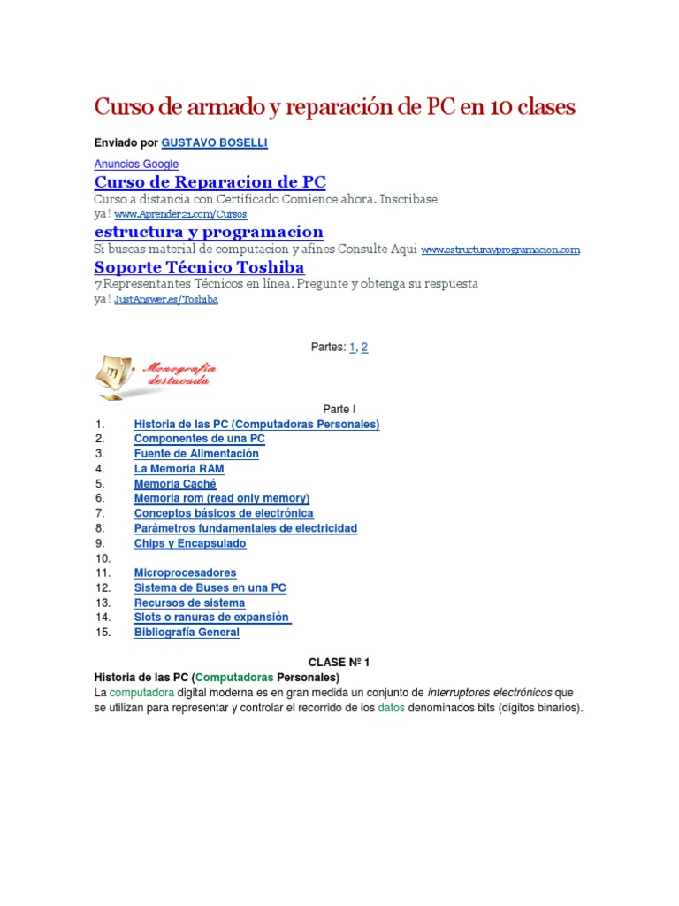 Curso de Armado y Reparación de PC en 10 Clases | PDF | Memoria de sólo lectura | Corriente ...