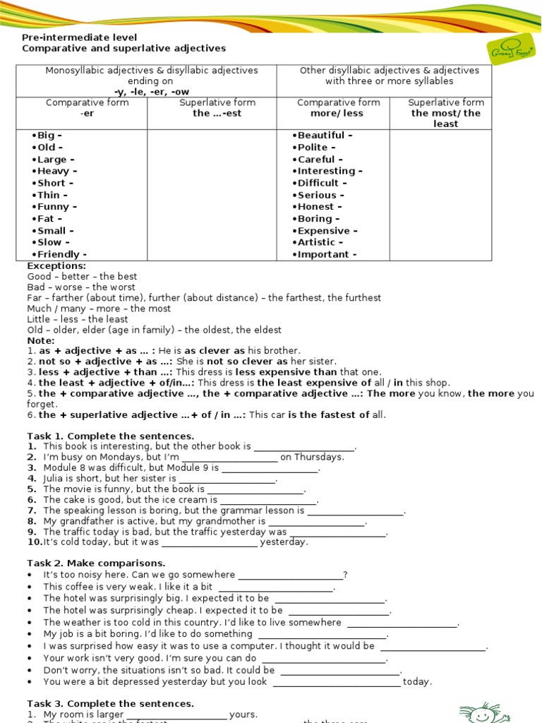 Comparatives and Superlatives Pre Intermediate Adults | PDF
