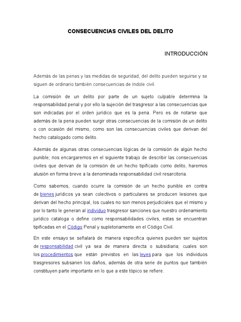 Consecuencias Civiles Del Delito | PDF | Derecho penal | Delito