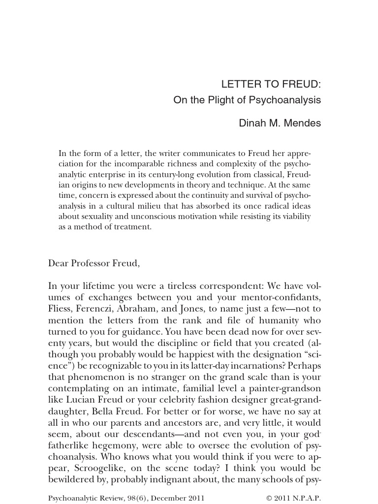 Letter To Freud | PDF | Psychoanalysis | Id