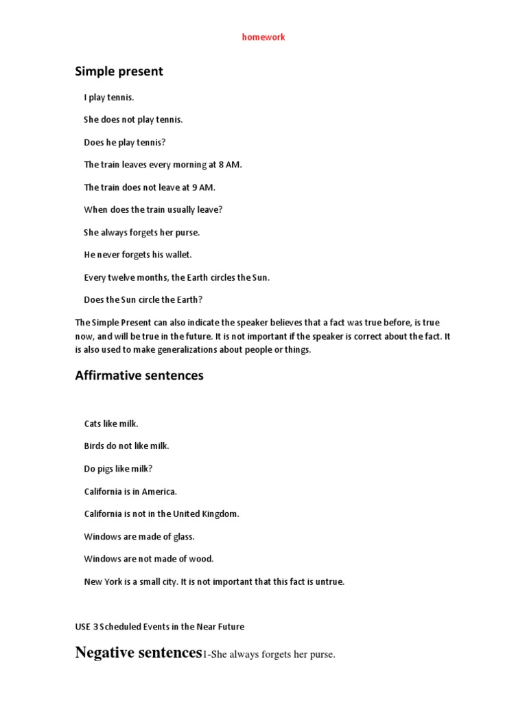 Simple Present: Negative Sentences | PDF | Leisure
