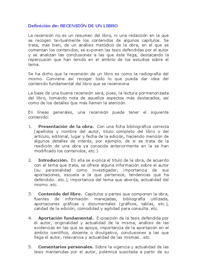 que es la recensión de un libro | Libros | Publicación