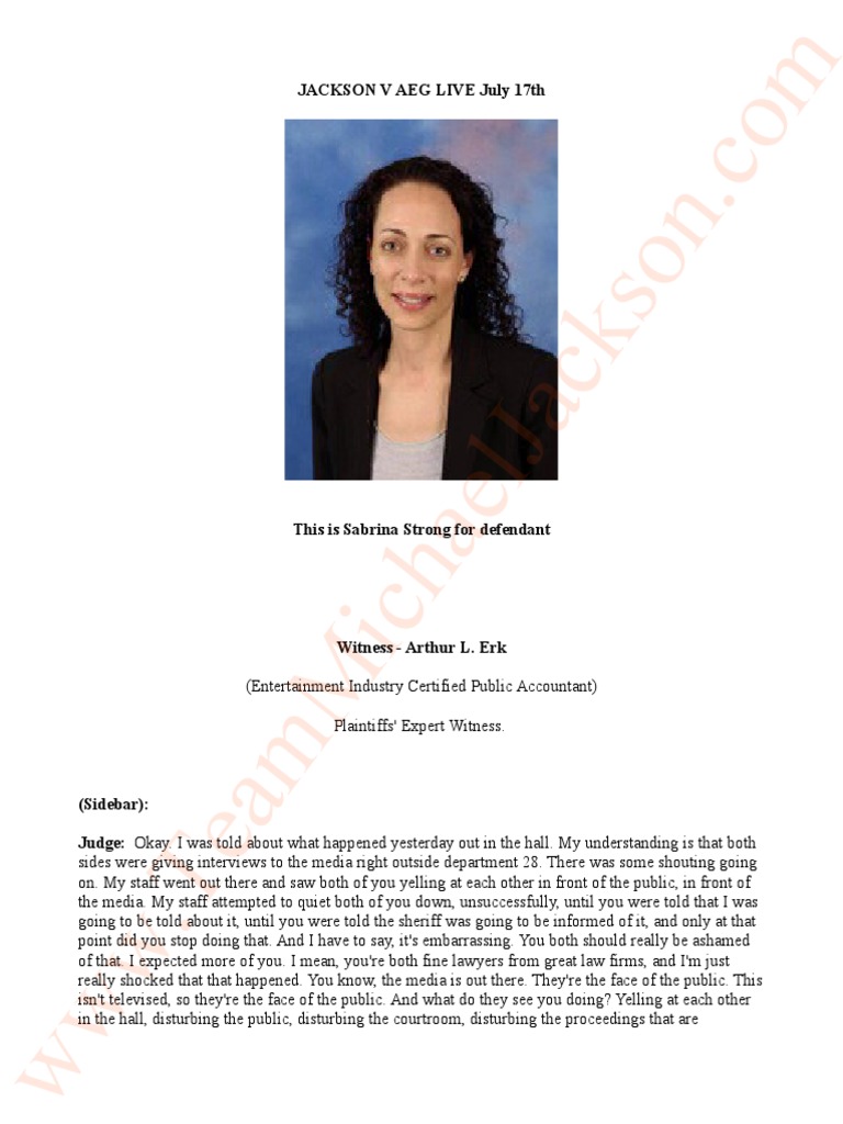 Jackson V AEG Live July 17th 2013 Transcripts of Arthur Erk ...