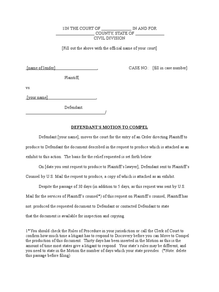 Motion To Compel Template | PDF | Plaintiff | Lawsuit