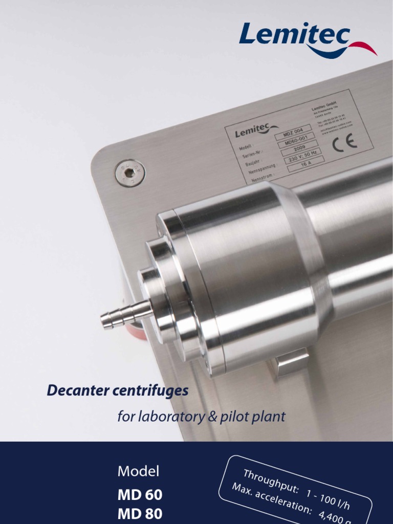 Lab & pilot plant decanter centrifuges MD 60 MD 80 | PDF | Centrifuge ...