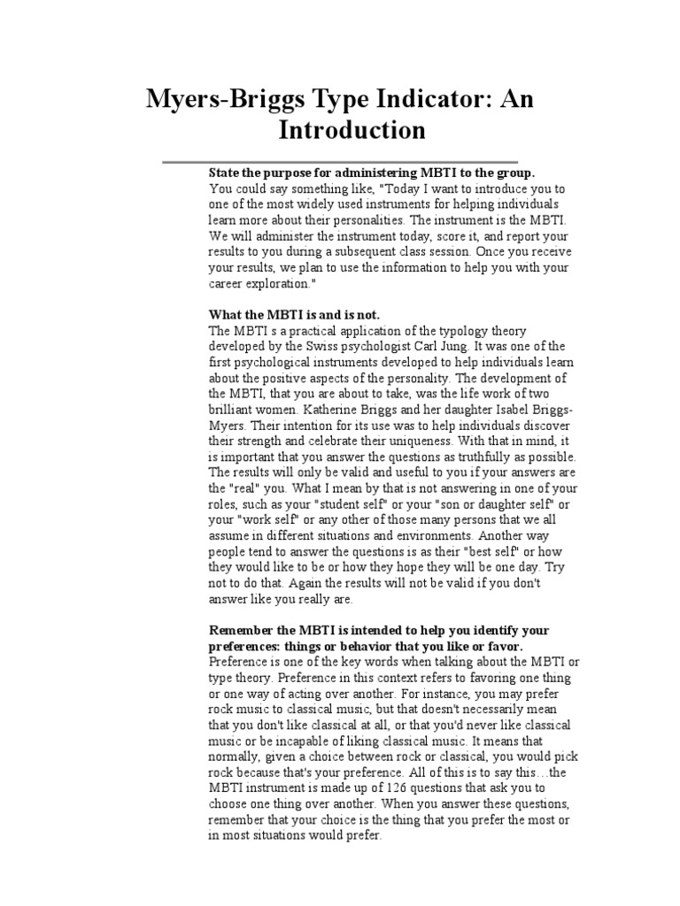 Introduction to Myers-Briggs Test | PDF | Extraversion And Introversion ...