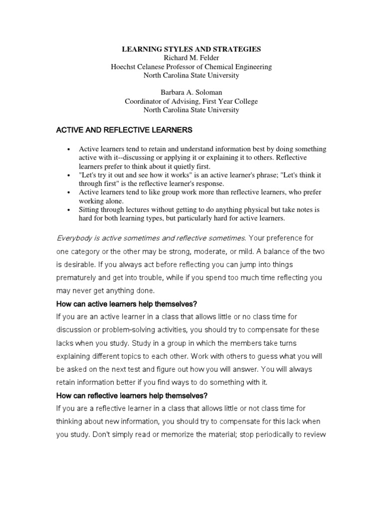 Learning Styles and Strategies | PDF | Learning Styles | Extraversion And Introversion