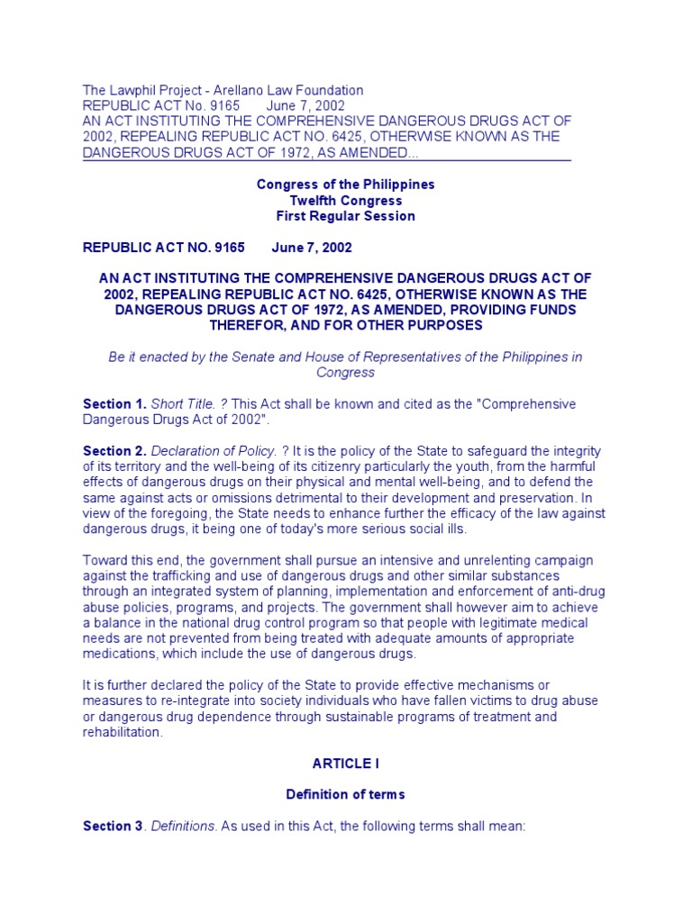 Comprehensive Dangerous Drugs Act | PDF | Narcotic | Asset Forfeiture