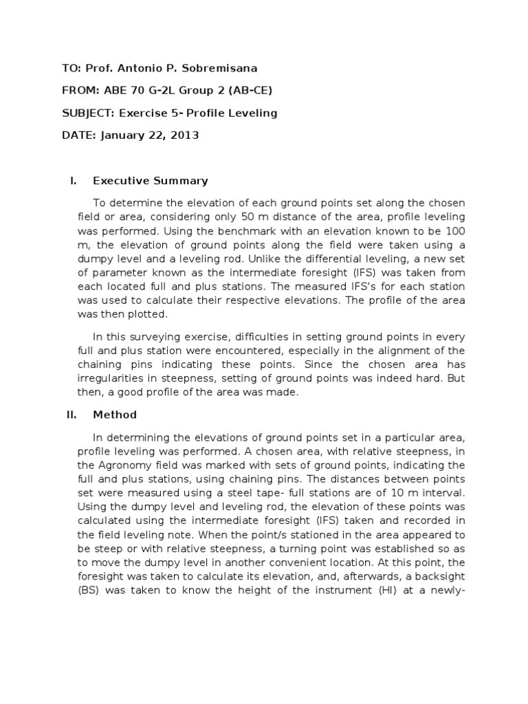 Exercise 5 - Profile Leveling | PDF | Surveying | Scientific Observation
