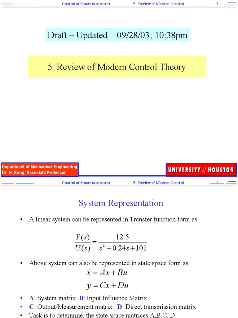 Modern Control Theory for Smart Structures | PDF | Control Theory ...