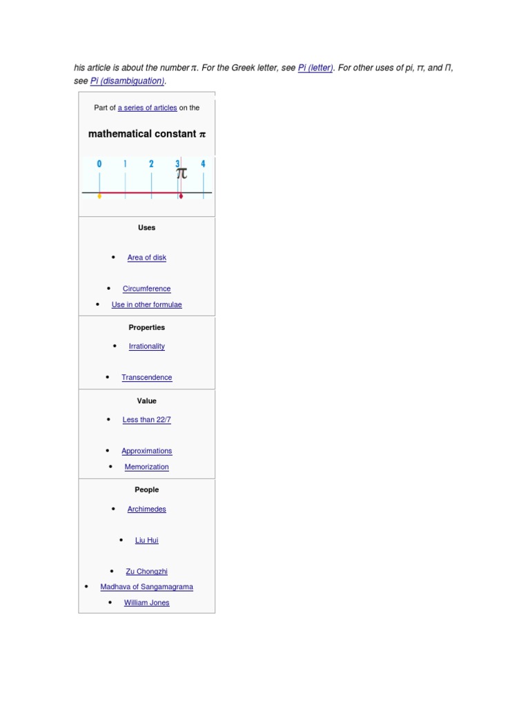 Mathematical Constant: Pi (Letter) Pi (Disambiguation) | PDF | Pi | Numbers