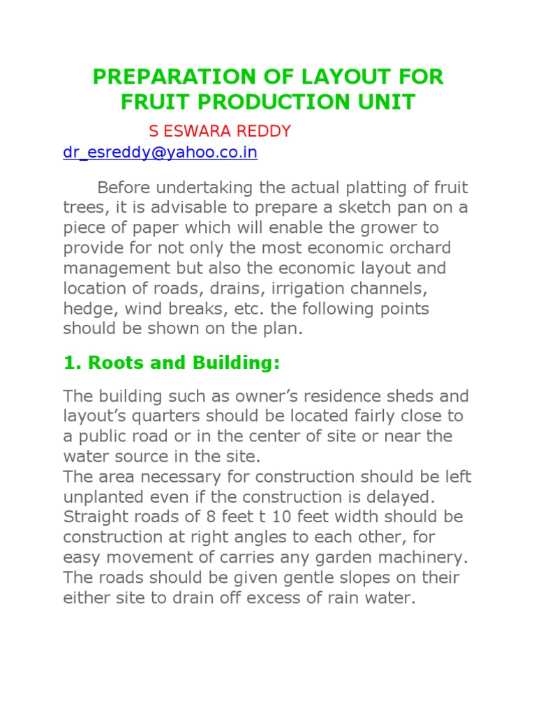Preparation of Layout For Fruit Production Unit | PDF | Orchard | Trees