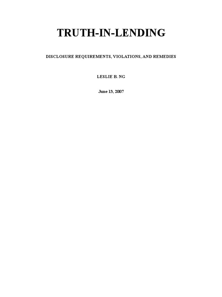 TILA Disclosure Requirements Explained | PDF | Truth In Lending Act ...