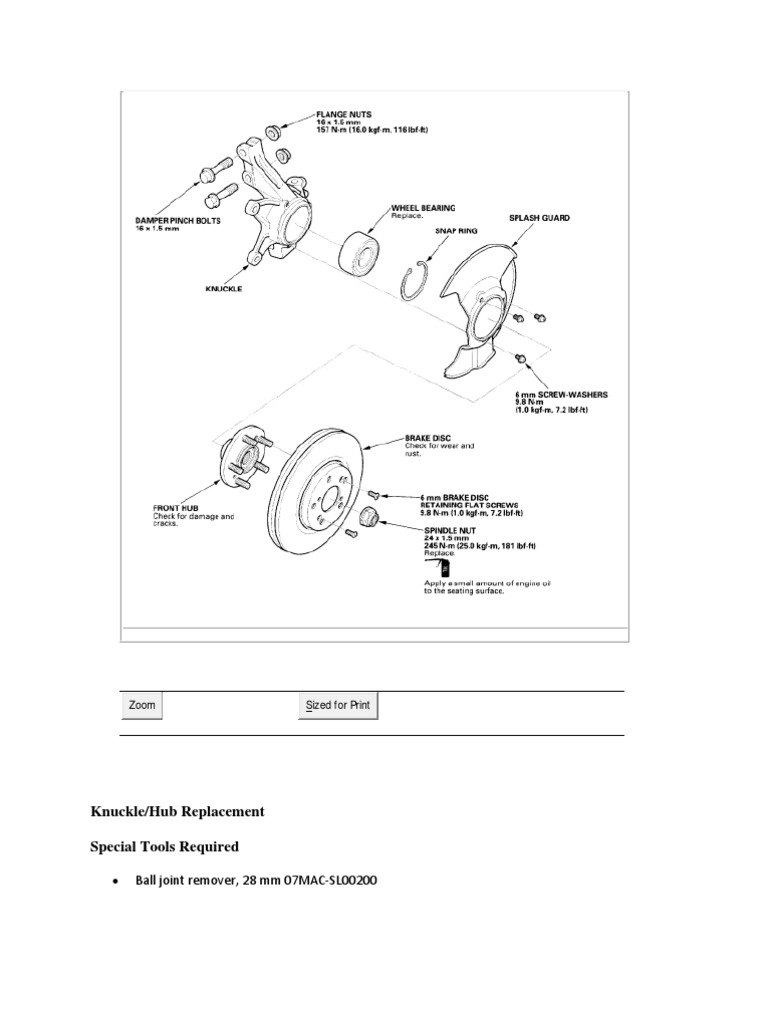 Knuckle/Hub Replacement Special Tools Required: Ball joint remover, 28 ...