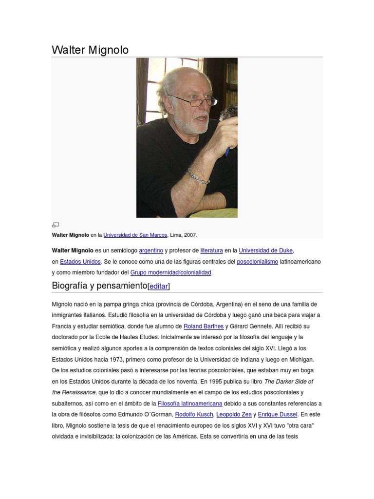 Walter Mignolo | PDF | Academia | Personas