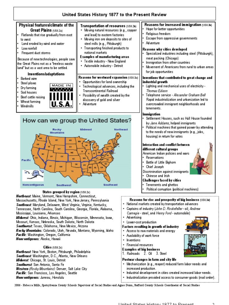United States History 1877 to the Present Review Physical features ...