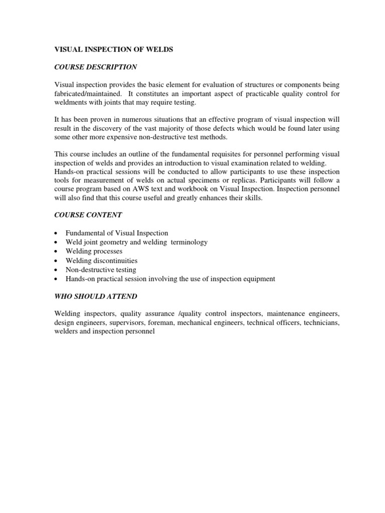 Visual Inspection Training for Welders | PDF | Nondestructive Testing ...