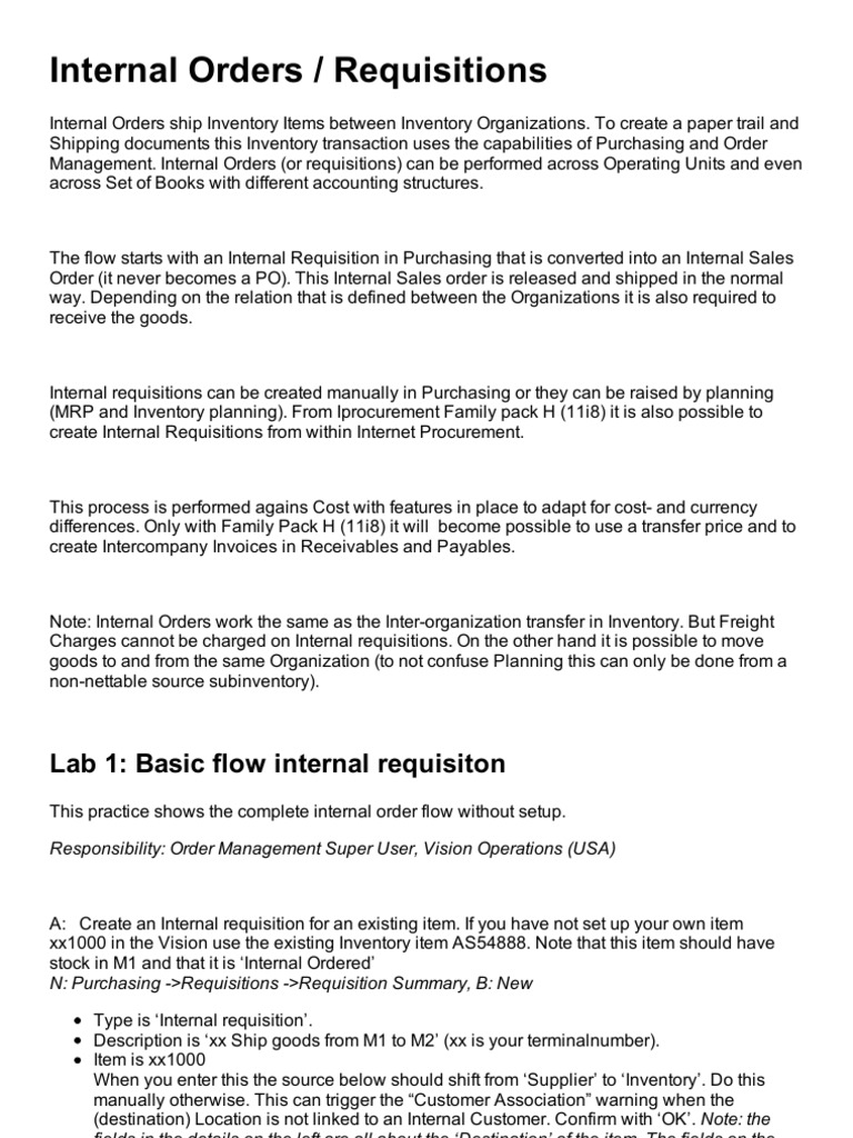 Internal Orders / Requisitions - Oracle Order Management | PDF ...