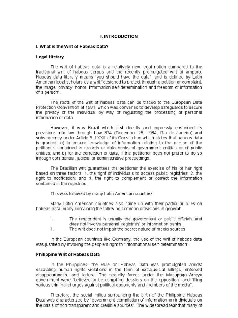 Written Report On Writ of Habeas Data | PDF | Habeas Corpus | Writ