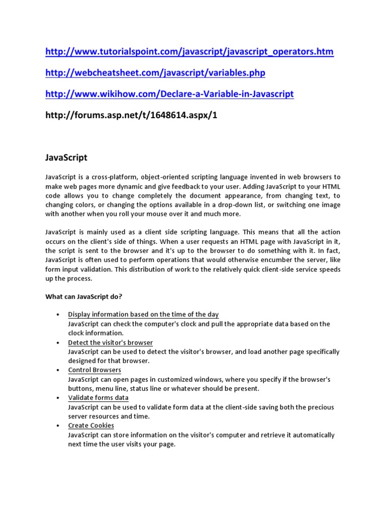 Javascript Notes | PDF | Dynamic Web Page | Java Script