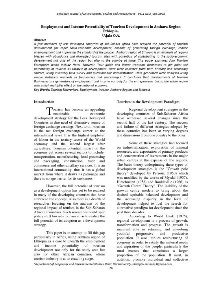 Tourism in The Development Paradigm: Ethiopian Journal of Environmental ...