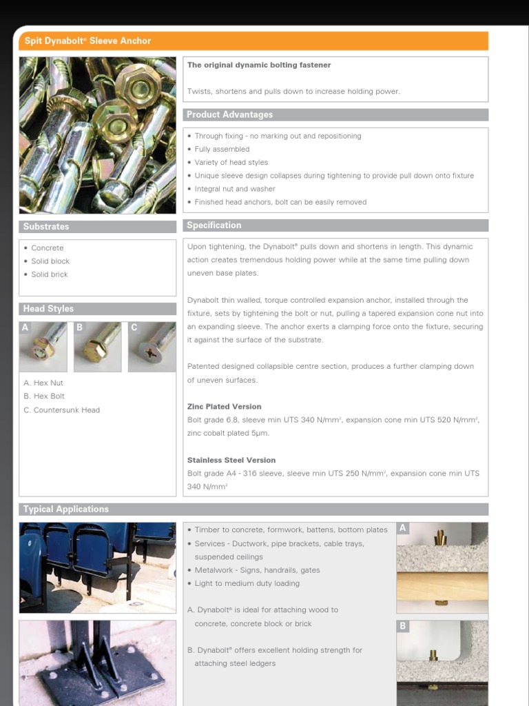 Spit Dynabolt Sleeve Anchor: The Original Dynamic Bolting Fastener ...