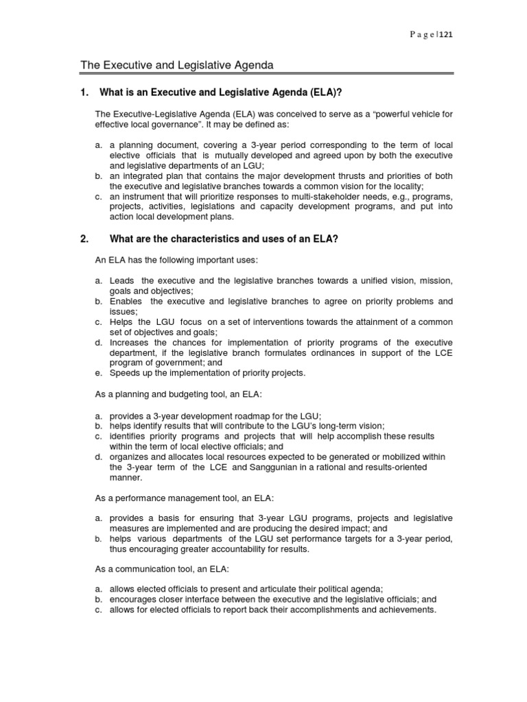 Executive Legislative Agenda Chapter 3 Part IVofthe Compr | PDF