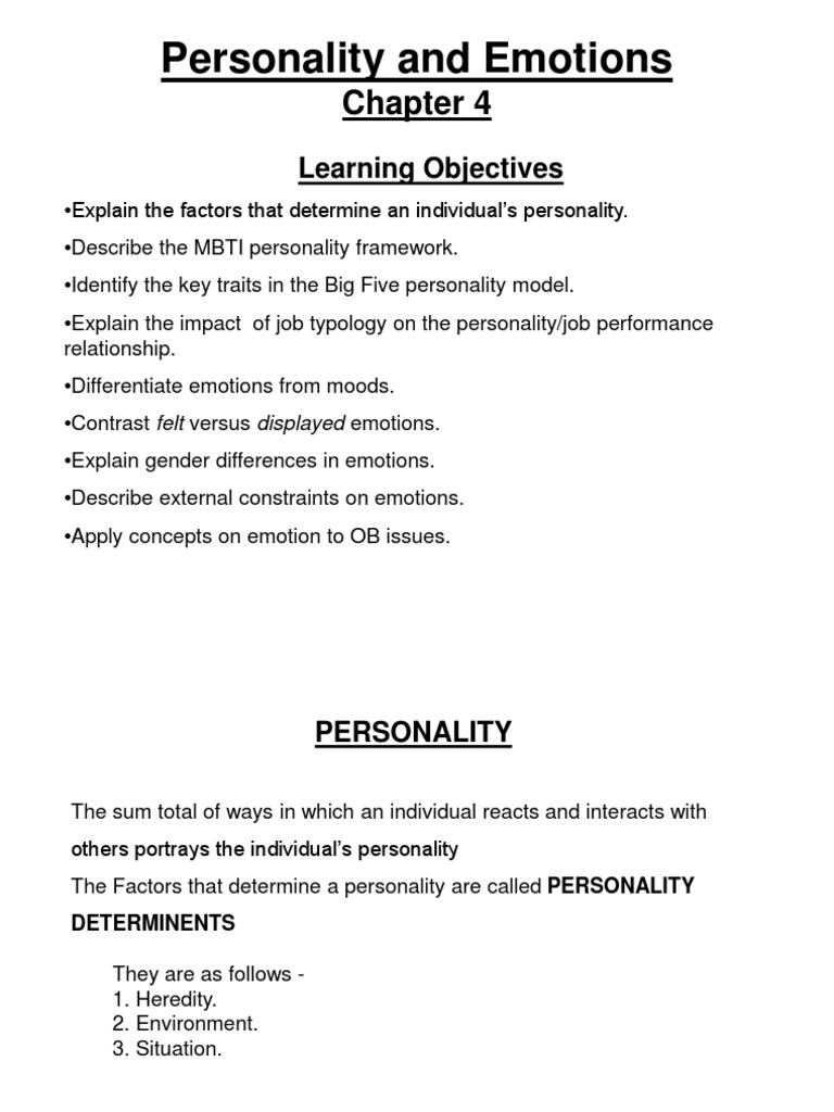 Chapter 4 OB Personality and Emotions | PDF | Emotions | Extraversion And Introversion