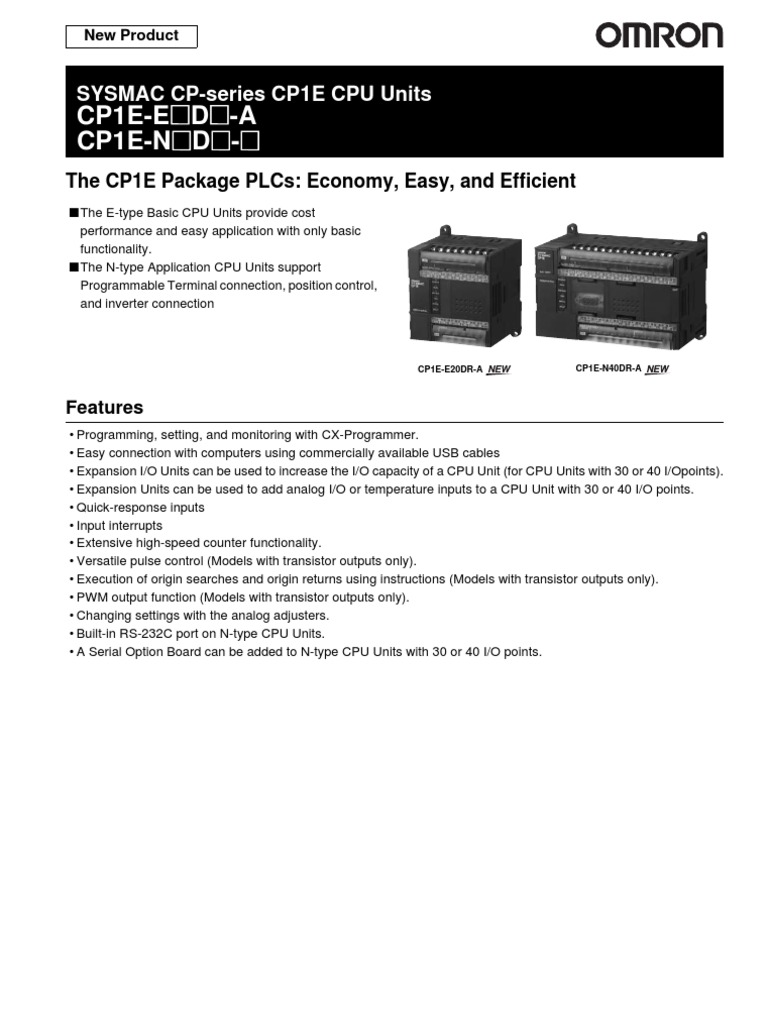 Datasheet PLC OMRON CP1E | PDF | Programmable Logic Controller | Input/Output