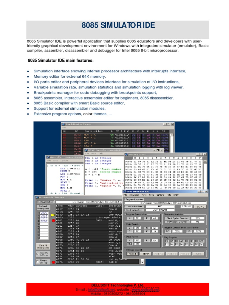 8085 Simulator IDE Main Features | PDF | Assembly Language | Pointer (Computer Programming)