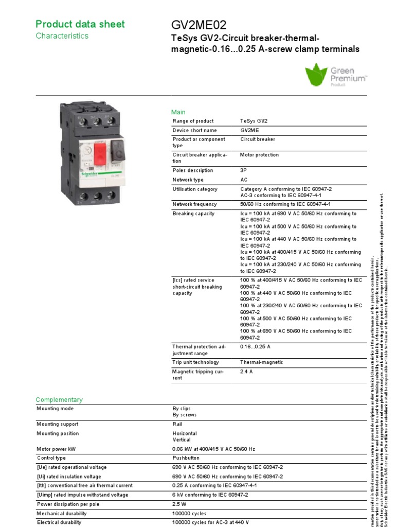GV2ME02: Product data sheet | Electrical Components | Electrical ...