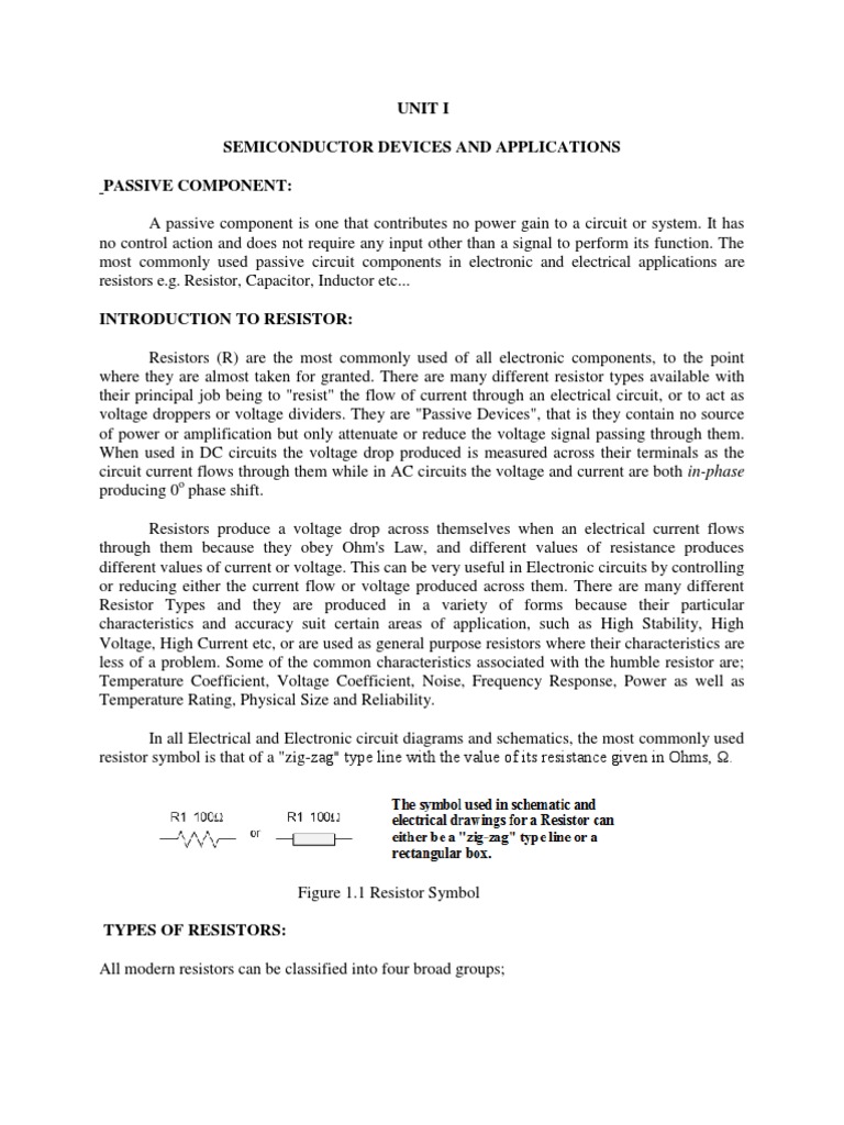 Unit I Semiconductor Devices and Applications Passive Component | PDF ...