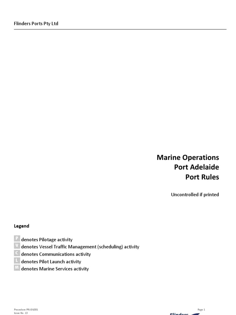 Port Adelaide Port Rules | PDF | Maritime Pilot | Tugboat