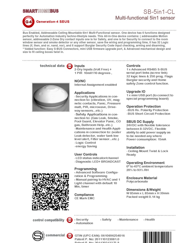 5in1 Sensor (Data Sheet) | PDF | Automation | Switch