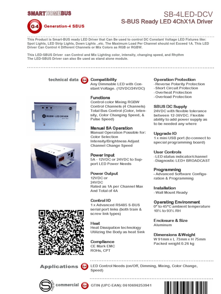 SmartBus G4 Led Sb-4led-Dcv (Data Sheet) v2.1 | PDF | Light Emitting ...