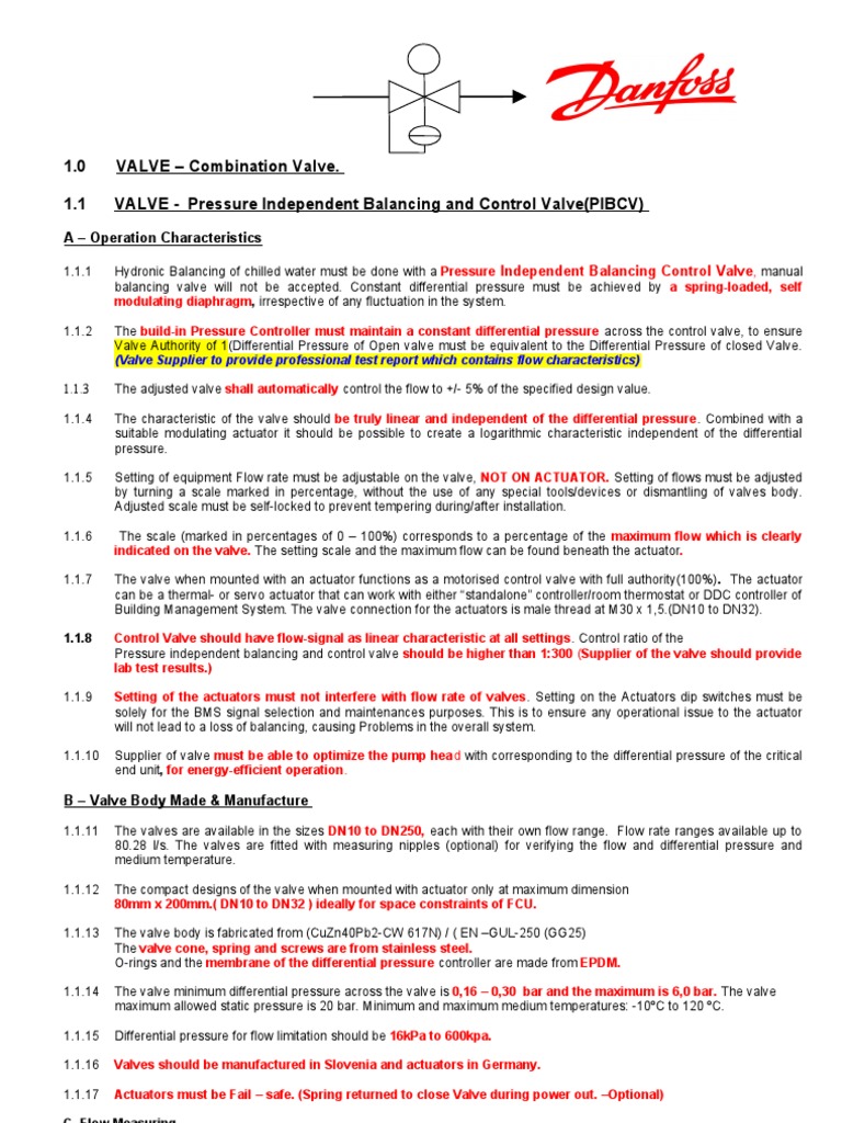 PIBCV Danfoss AB-QM Tender Specification | PDF | Valve | Actuator