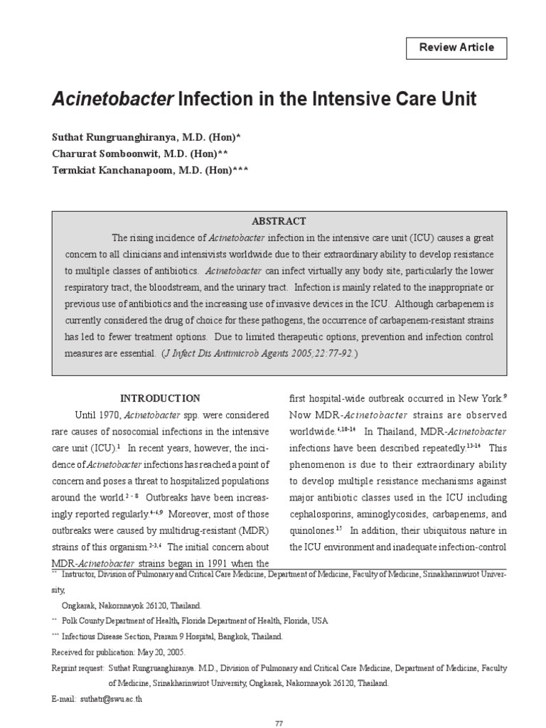 Acinetobacter Infection in The Intensive Care Unit: Review Article ...