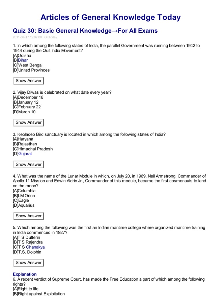 General Knowledge Today 30 General | PDF | Apollo 11